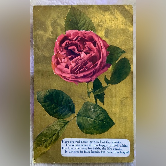Art | Vintage Red Rose Love Poetry Message Postcard Gilded Gold | Poshmark